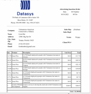 Datasys Invoice Vietnamese American Conservative Alliance VACA Datasys Invoice Vietnamese American Conservative Alliance VACA