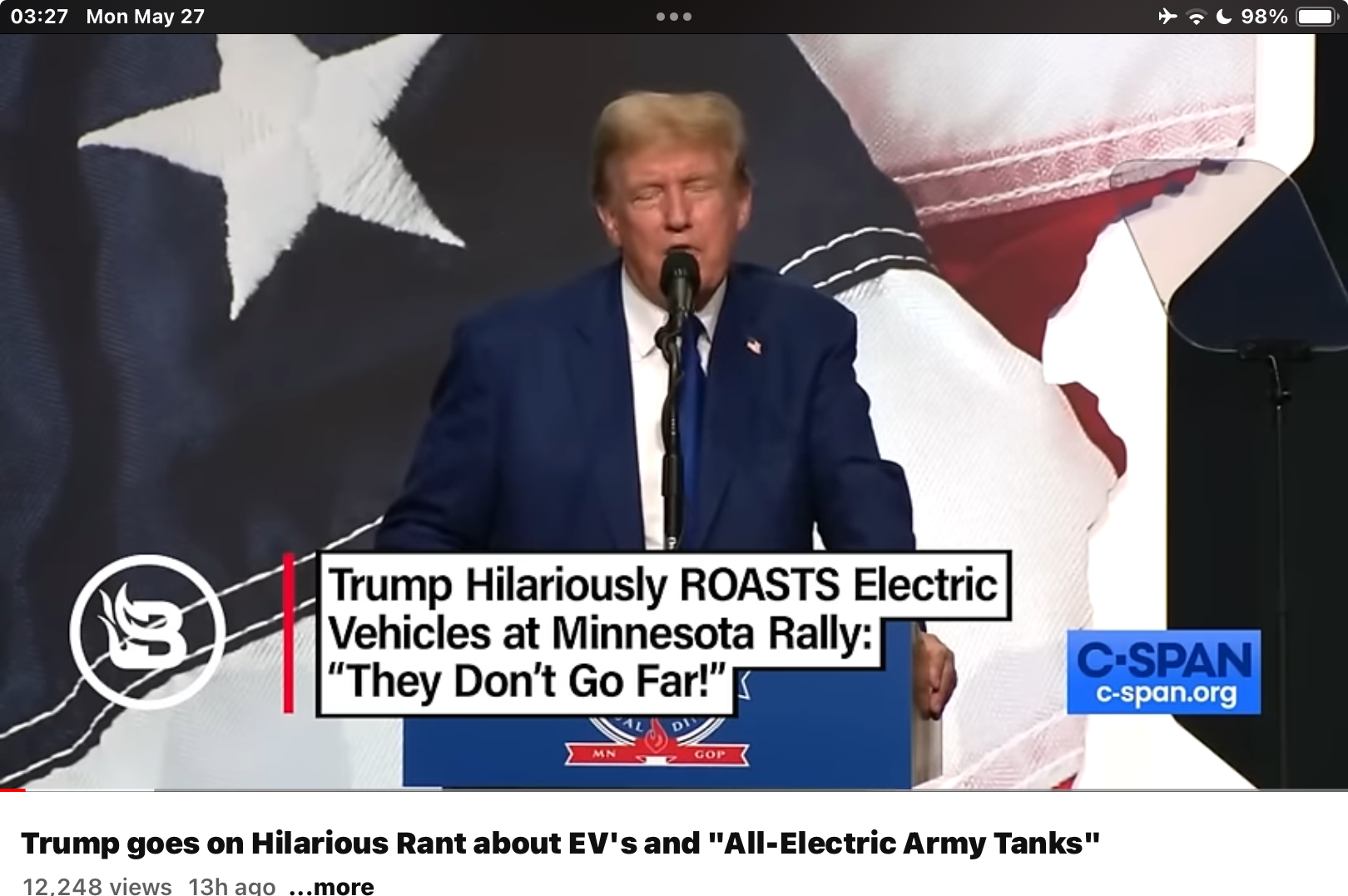 Watch “Trump goes on Hilarious Rant about EV’s and “All-Electric Army ...