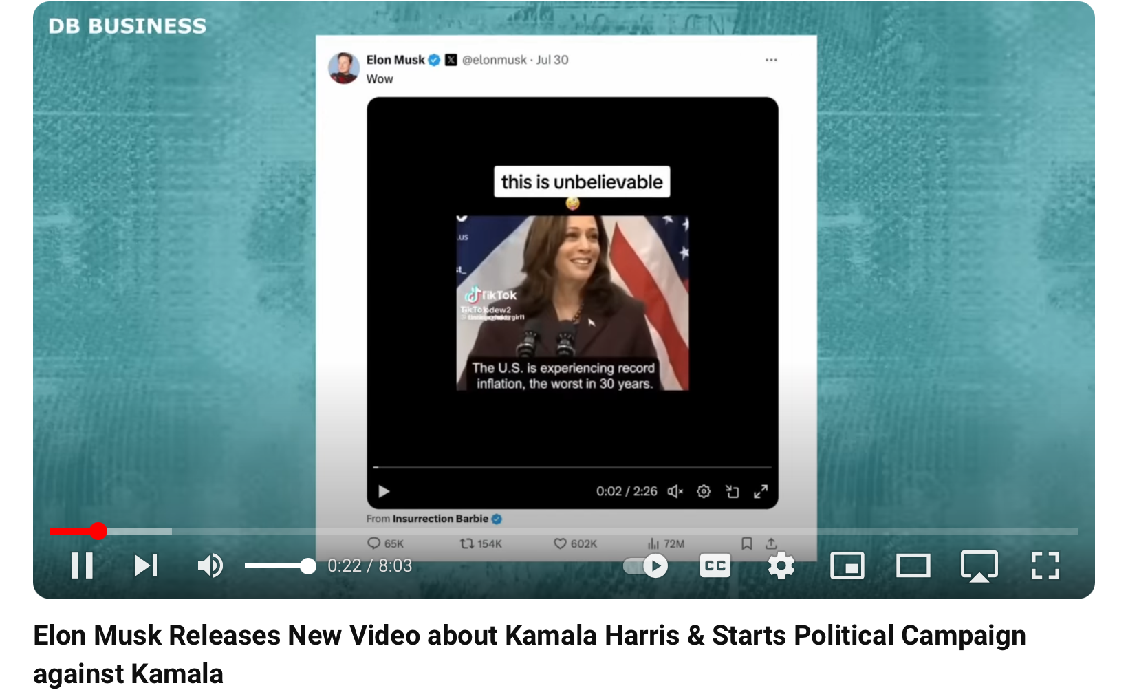 Watch “Elon Musk Releases New Video about Kamala Harris & Starts ...