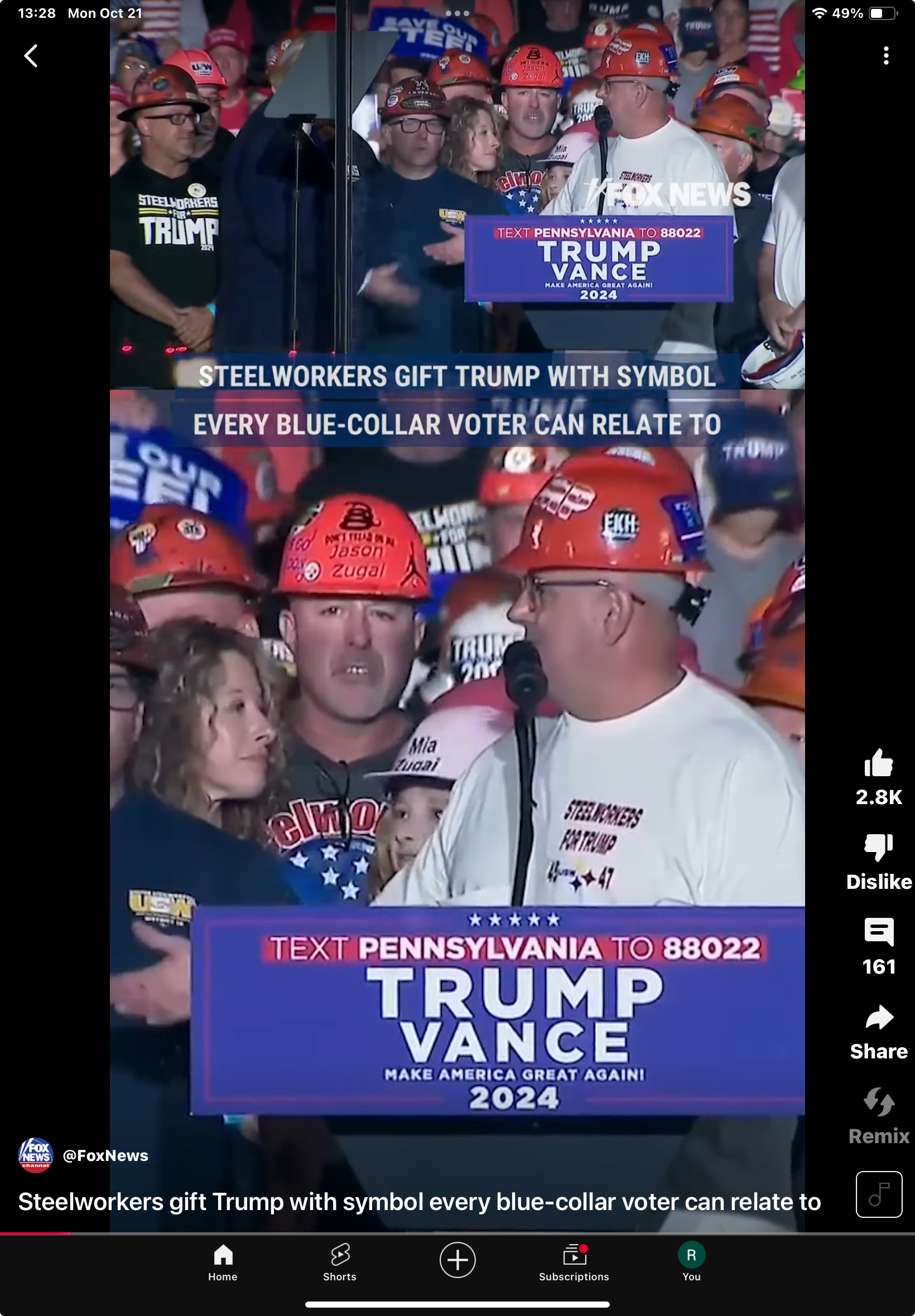 Watch “Steelworkers gift Trump with symbol every blue-collar voter can ...