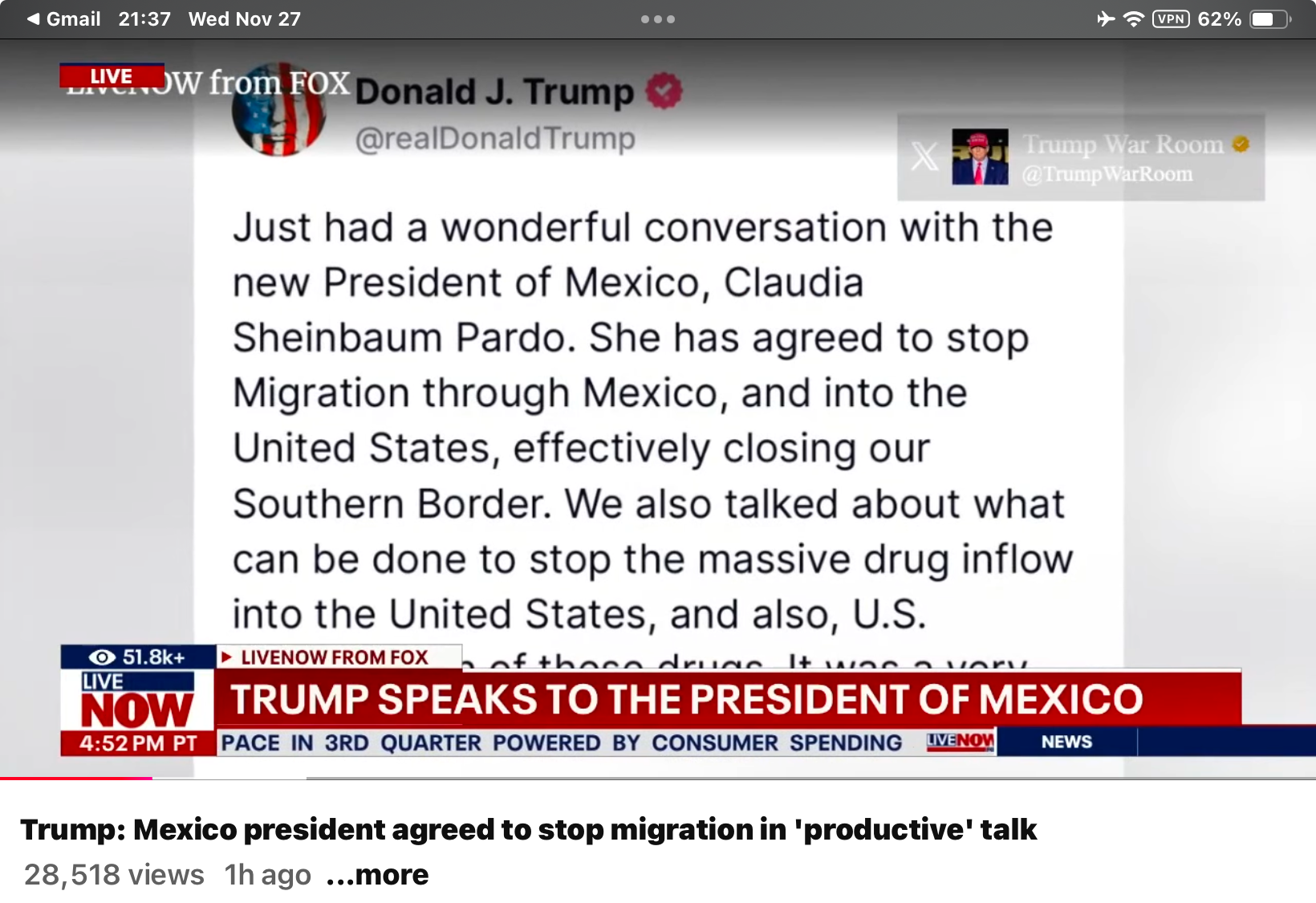 Watch “Trump: Mexico president agreed to stop migration in ‘productive ...