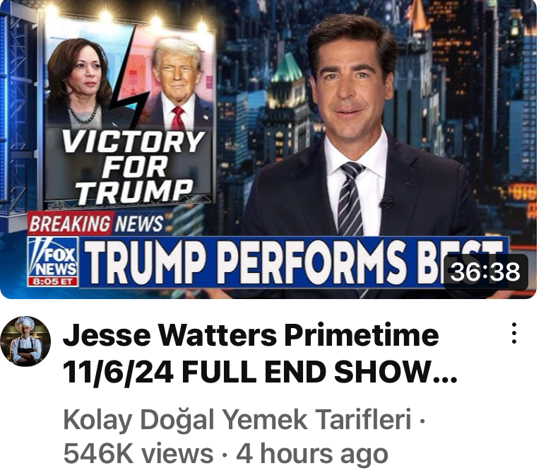 Watch “Jesse Watters Primetime 11/6/24 HD | Fox News November 6, 2024 ...