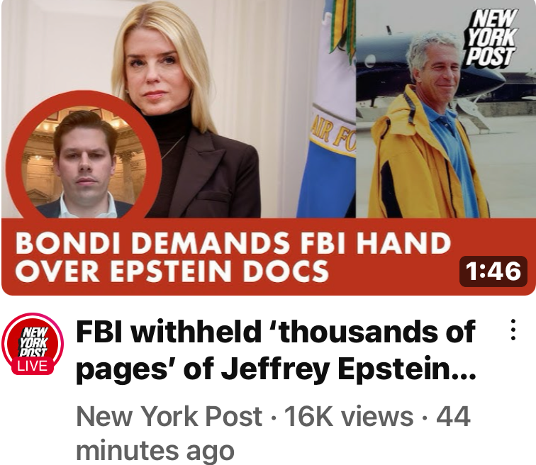 Watch “FBI withheld ‘thousands of pages’ of Jeffrey Epstein docs, Pam ...