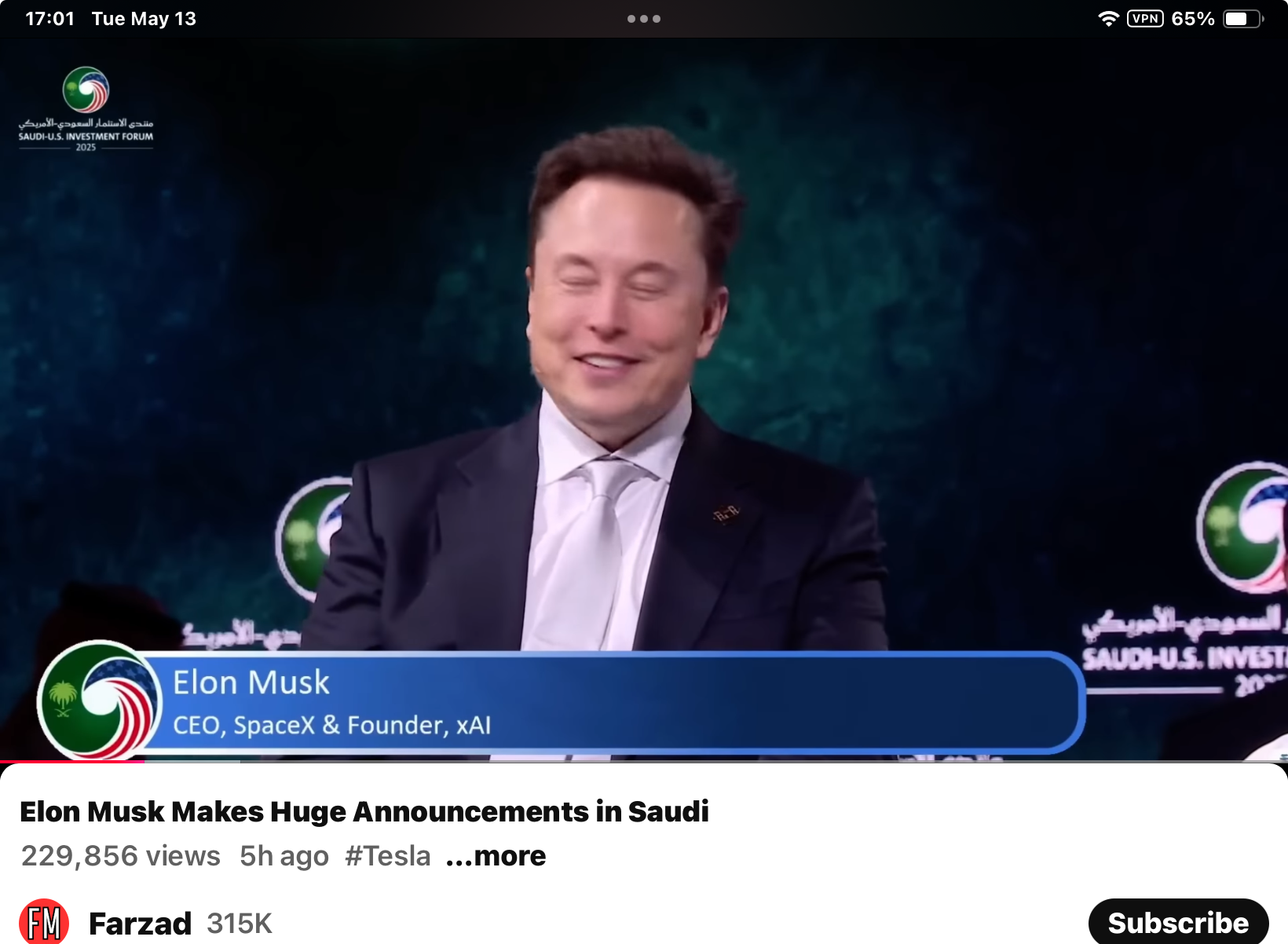 Watch “Elon Musk Makes Huge Announcements in Saudi” on YouTube ...